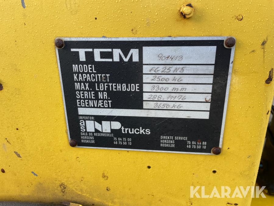 Gaffeltruck TCM FG25, Hedensted, Klaravik auktioner