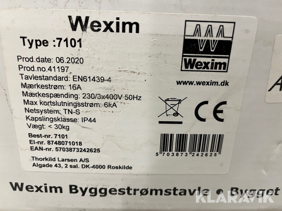 Wexim 7101 strømtavle, Ballerup, Klaravik auktioner