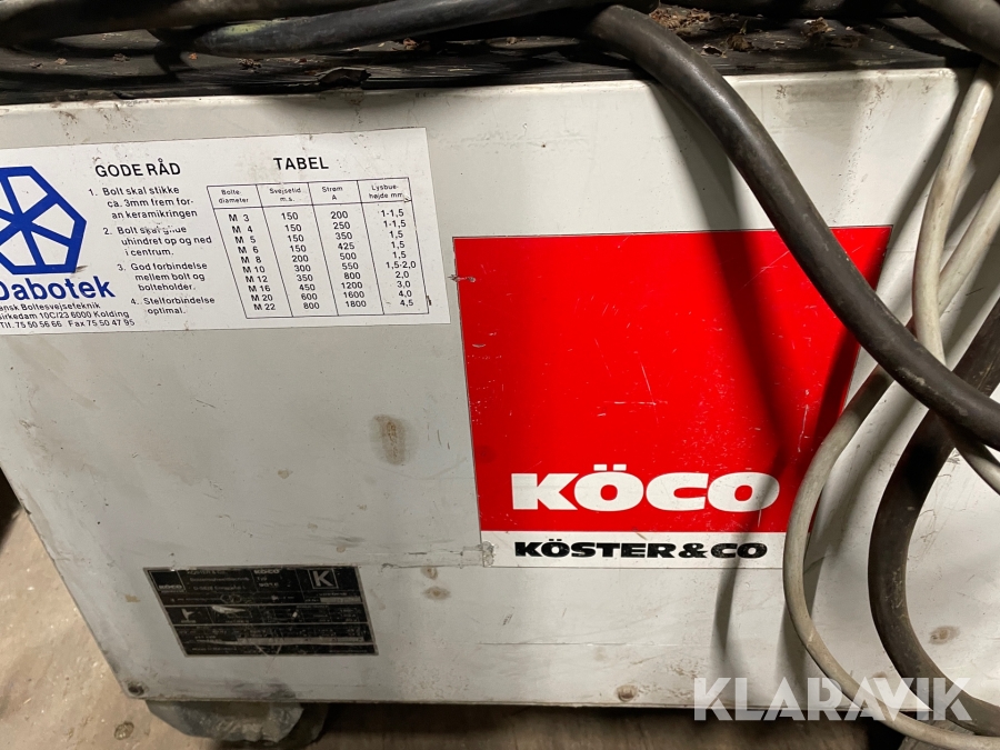 Svejsemaskiner Köco, Rødovre, Klaravik auktioner