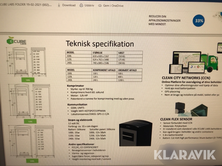 Soldrevet affaldscontainer E Cube Labs STSM - 120k, Sorø, Kl