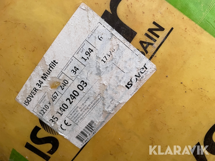 Isolering Knauf/Isover Murfilt, Odense, Klaravik auktioner