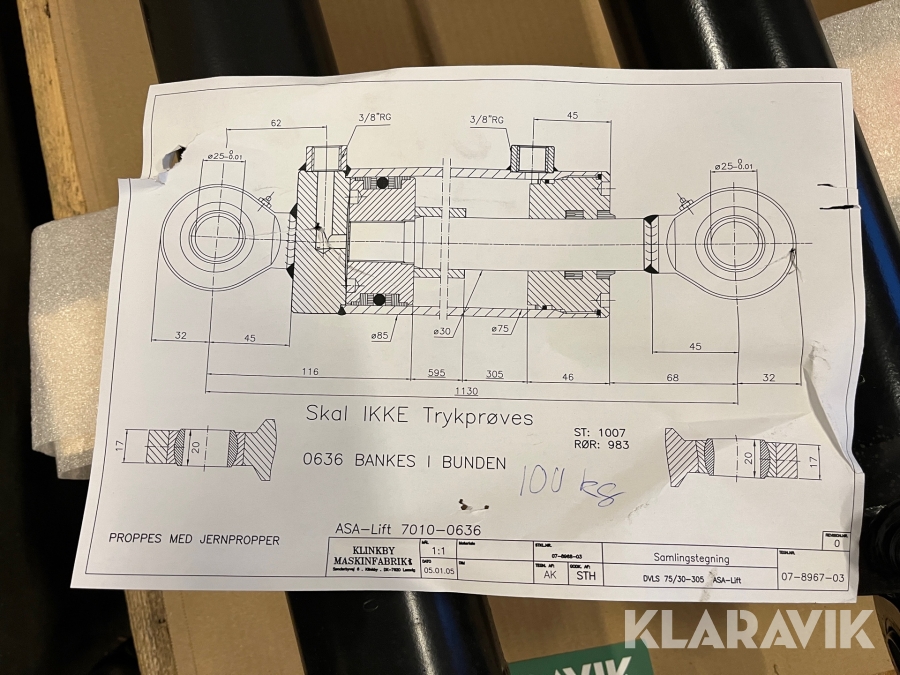 Ubrugte Hydraulikcylindre 3 stk., Lemvig, Klaravik auktioner