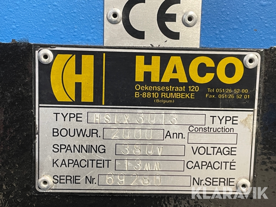Maskinsaks HACO HSLX 3013, Rødovre, Klaravik auktioner