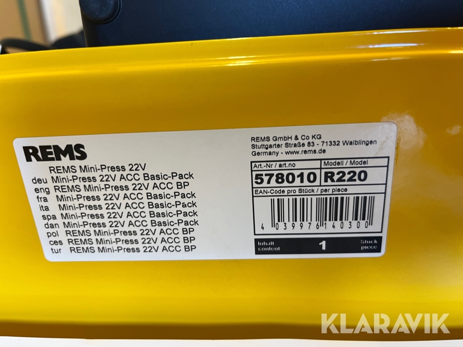 Elektrohydraulisk radialpresse Rems Mini-Press ACC, Rebild,