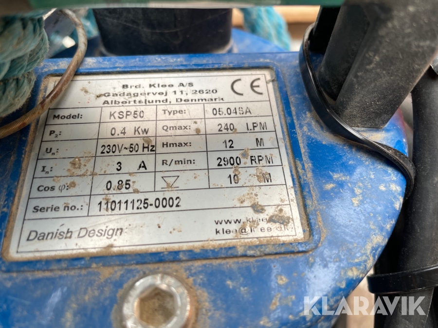 Dykpumpe Brd. Klee A/S KSP50, Holbæk, Klaravik auktioner