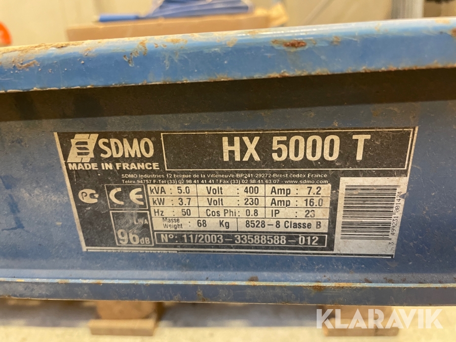 Generator SDMO HX5000 T, Odense, Klaravik auktioner