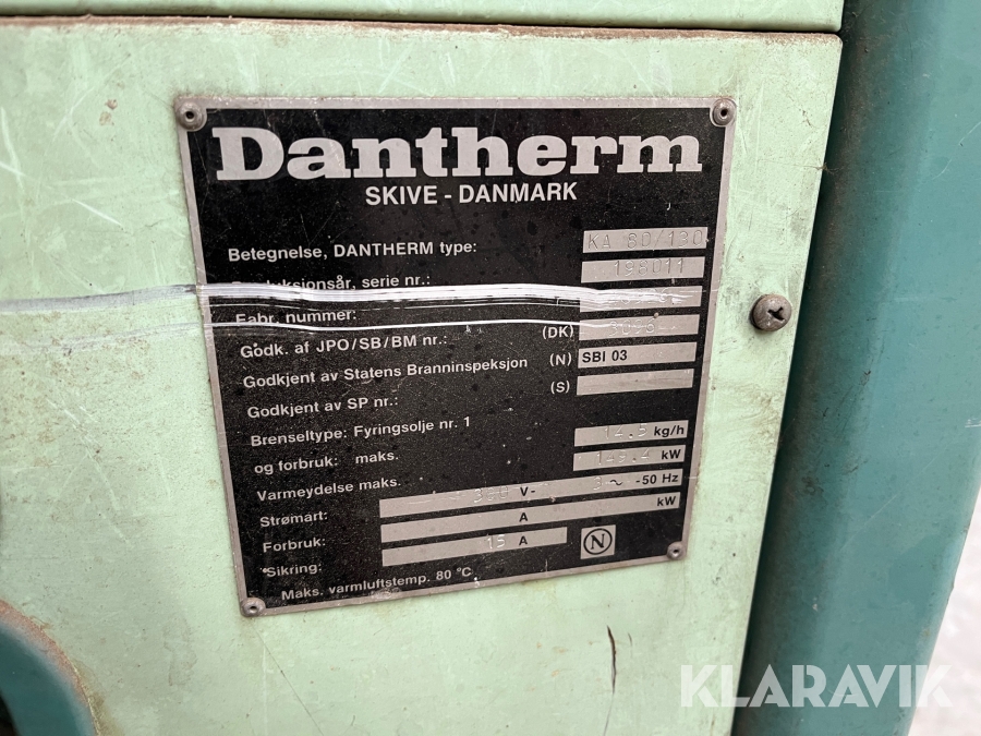 Kalorifere fyr med tank Dantherm Ka80/130, Frederikssund, Kl