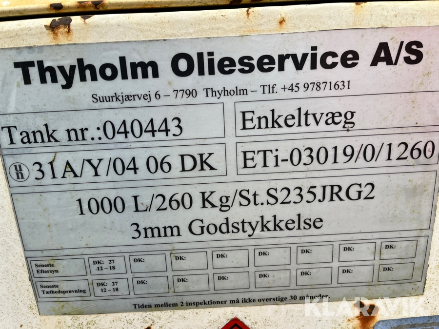 Mobil Dieseltank Thyholm , Thisted, Klaravik auktioner