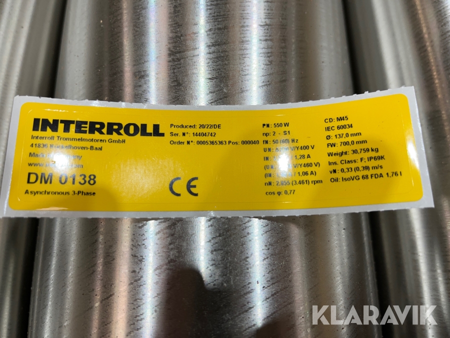 Tromlemotor rustfri Interroll DM 0138, Jammerbugt, Klaravik