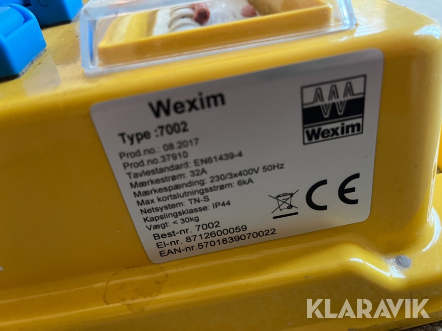 Eltavler Wexim 32 amp, Holbæk, Klaravik auktioner