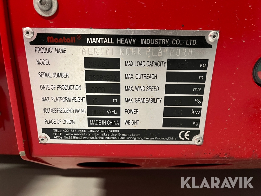 Saxlift Mantall XE140W+, Hjørring, Klaravik auktioner