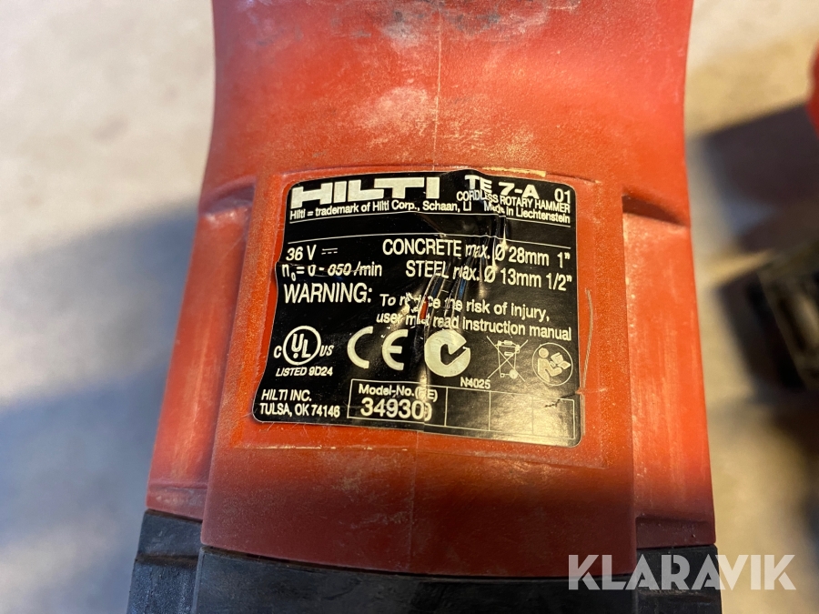 Boremaskine Hilti Te 7-a, Ikast-Brande, Klaravik auktioner