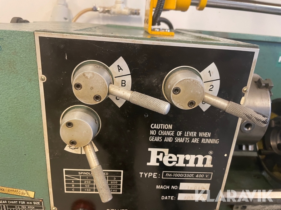 Drejebænk FERM FM-1000/350T, 400V, Norddjurs, Klaravik aukti