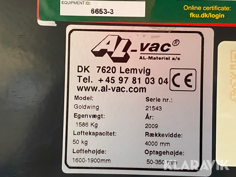 Vacuum svingkran AL VAC Goldswing, Sønderborg, Klaravik auk