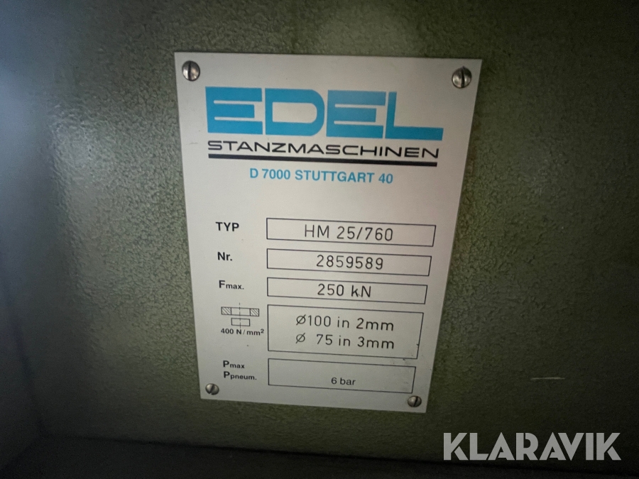 Standsemaskine Edel HM 25/760, Middelfart, Klaravik auktione