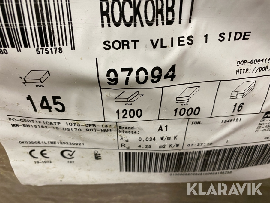 Isolering Rockwool 1200x 1000x145 mm, Silkeborg, Klaravik au