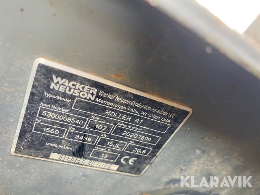 Råjordskompaktor Wacker Neuson Rt sc2, Holbæk, Klaravik aukt
