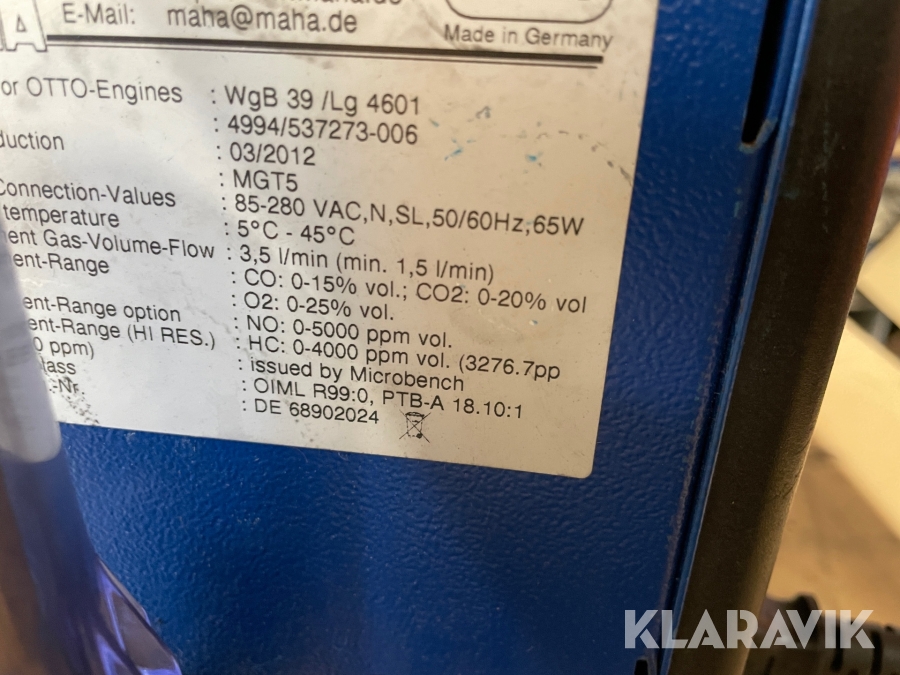 4 gas tester Maha MGT 5, Odense, Klaravik auktioner